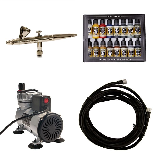 Modellbau Airbrush Komplettset Kompressor Farben Evolution Set 4400 201
